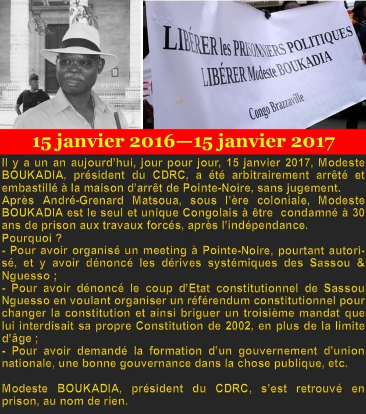(Congo-Brazzaville) Modeste Boukadia, président du CDRC, un an de détention déjà... | Le Club