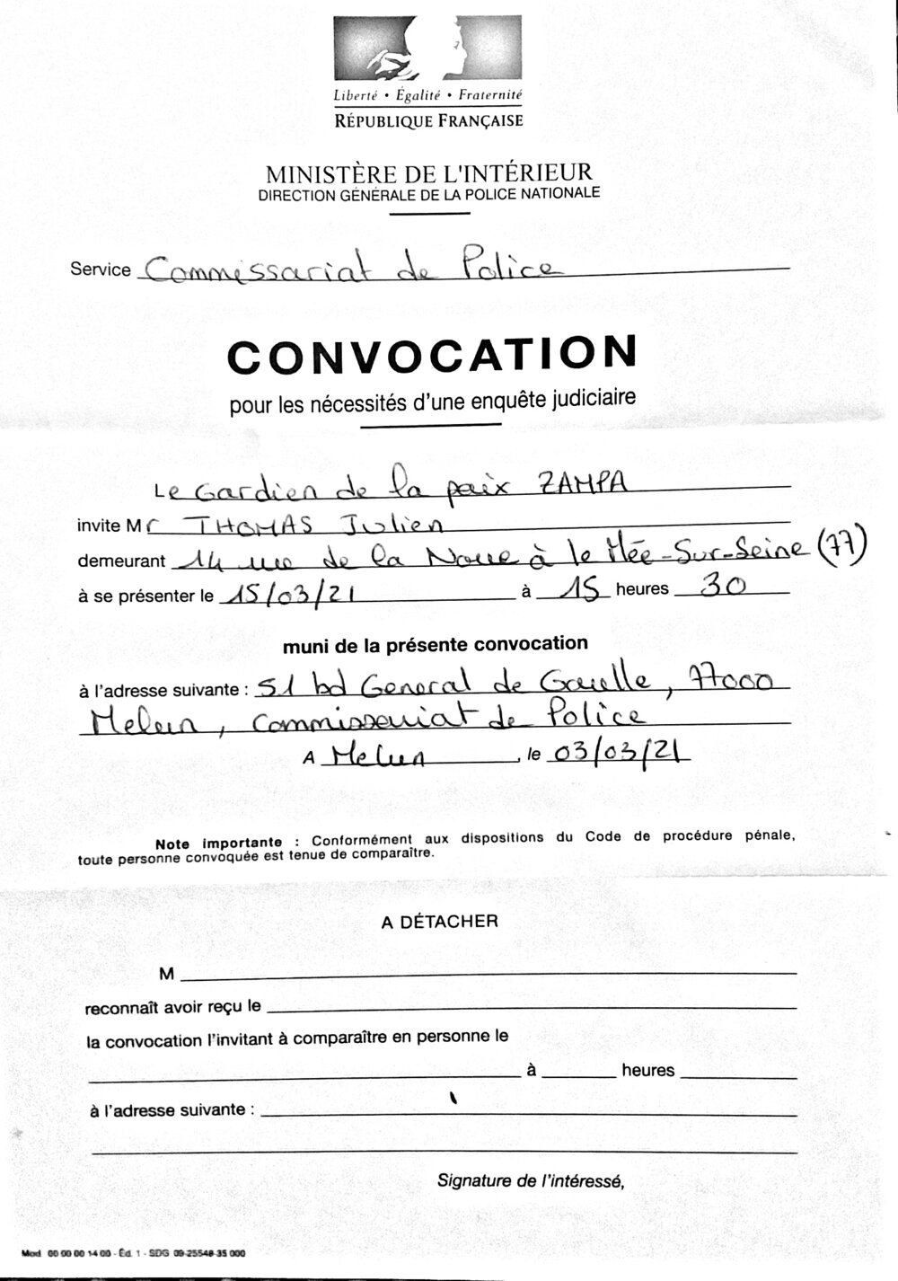 Lettre Convocation Police | My XXX Hot Girl