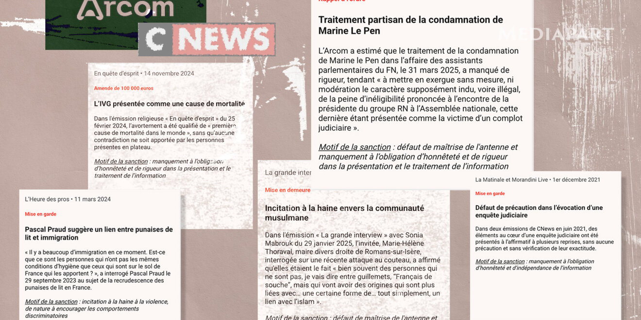 Depuis 2019, l’Arcom a réprimandé CNews à 28 reprises et infligé 630 ...